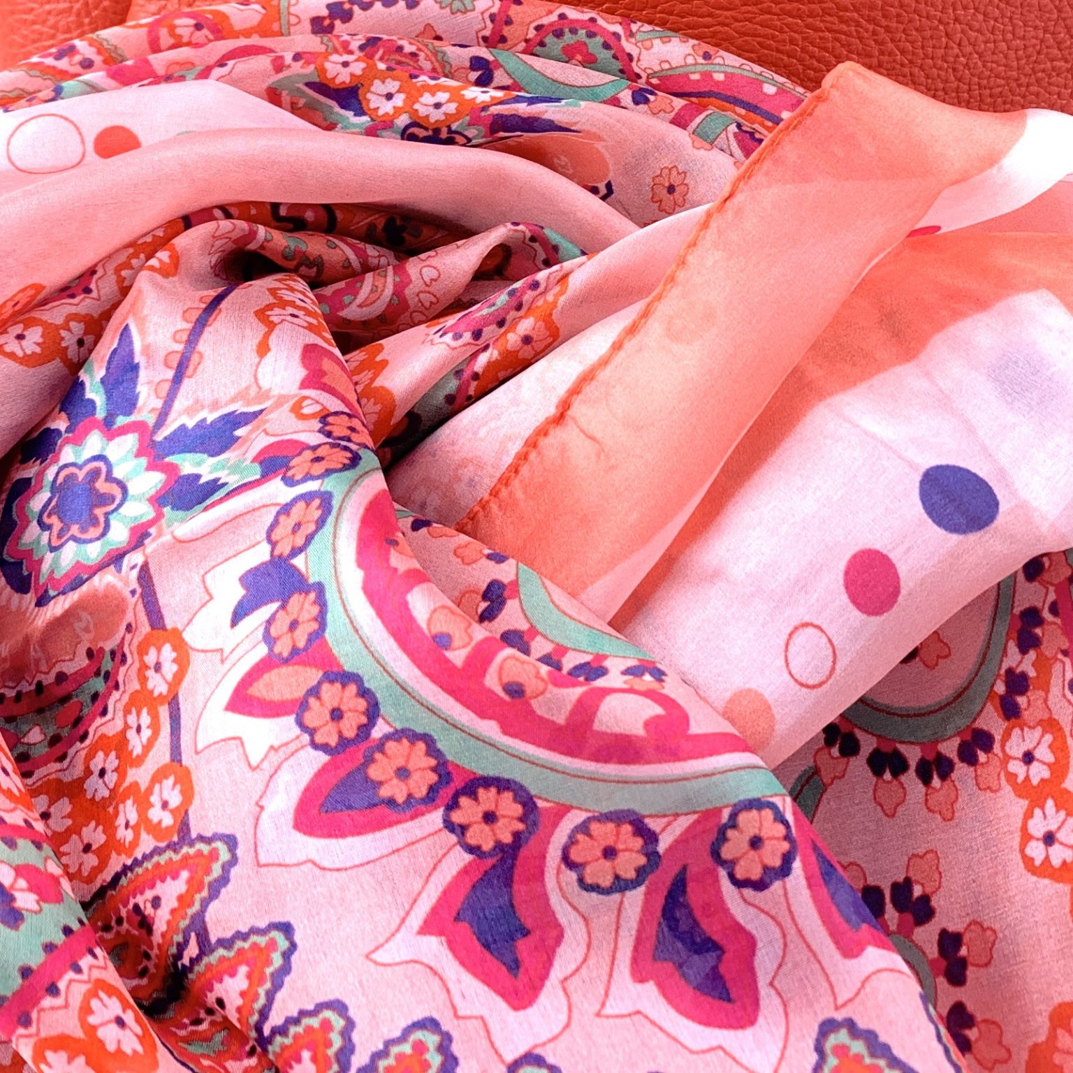 Coral Paisley Pattern Silk Scarf - Cornflower Blue - Accessories with Style