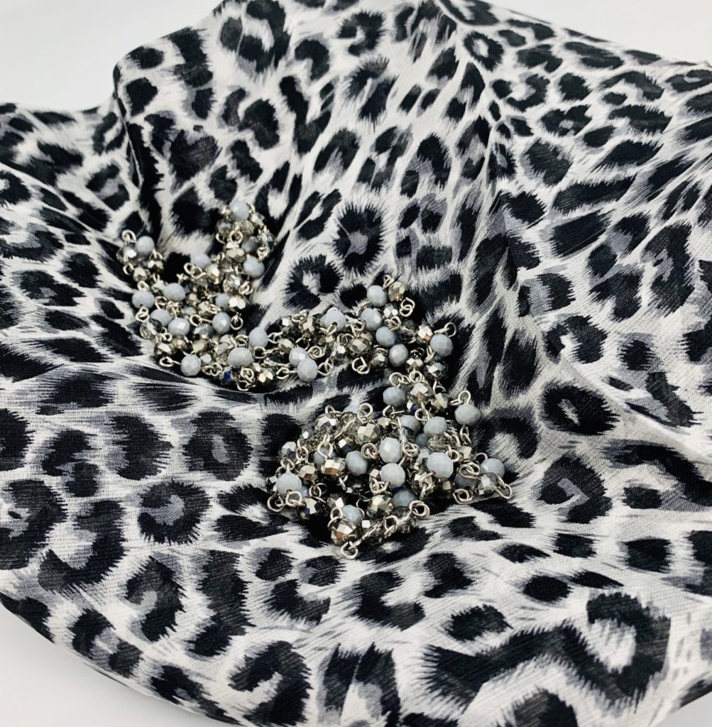 Silver Leopard Print Silk Scarf - Cornflower Blue - Accessories with Style